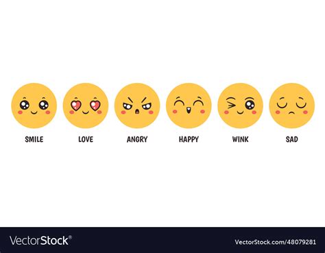 Emoticons Emotions Cartoon Emoji Faces With Happy Vector Image