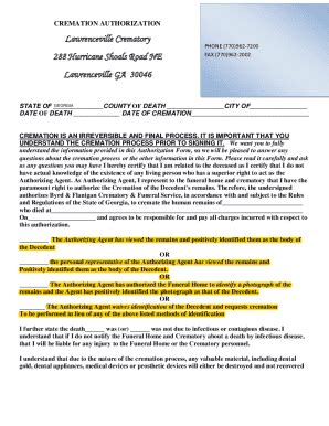 Fillable Online Wages And Sons Cremation Authorization Fax Email