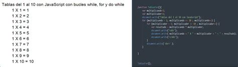 Tablas Del 1 Al 10 En JavaScript Con Ciclos While For Y Do While