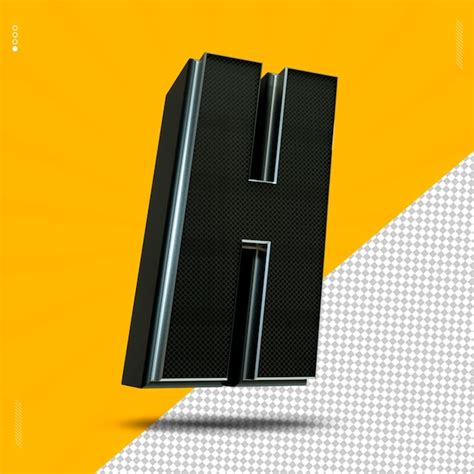 3d renderização letra h fonte metal preto PSD Premium