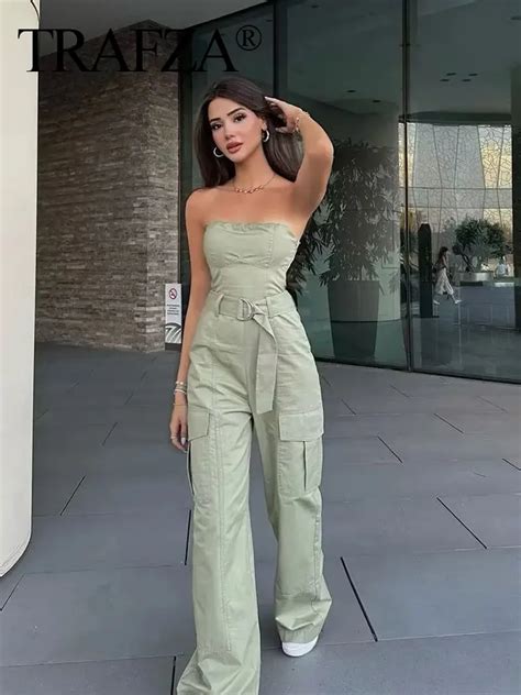 TRAFZA Tulum Kad Nlar I In Moda Trendi Chic Y Ksek Bel Gev Ek Tulumlar