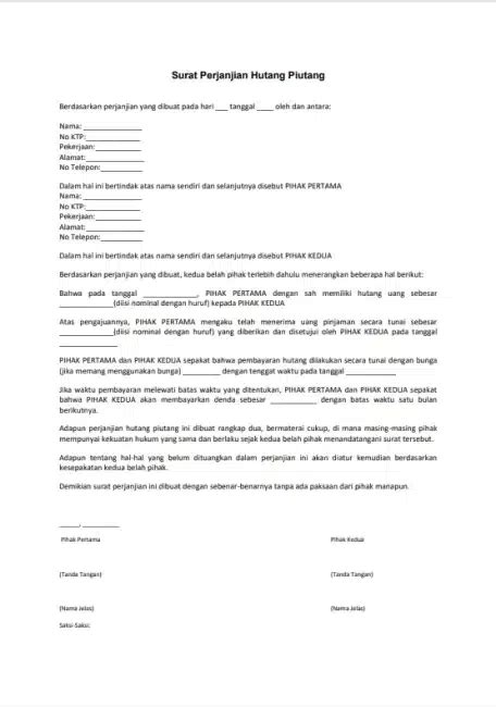 8 Contoh Surat Perjanjian Pelunasan Hutang Terlengkap