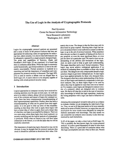 pdf the use of logic in the analysis of cryptographic protocols
