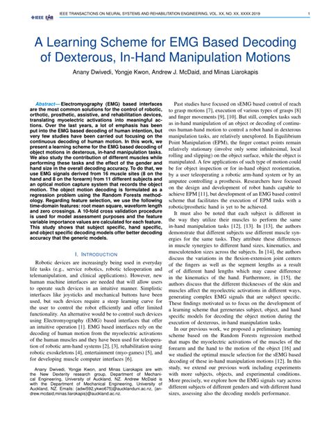 pdf a learning scheme for emg based decoding of dexterous in hand manipulation motions