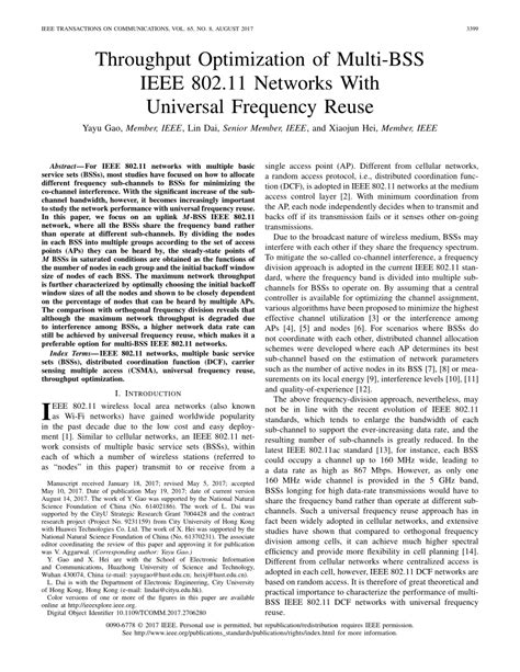 pdf throughput optimization of multi bss ieee 802 11 networks with universal frequency reuse