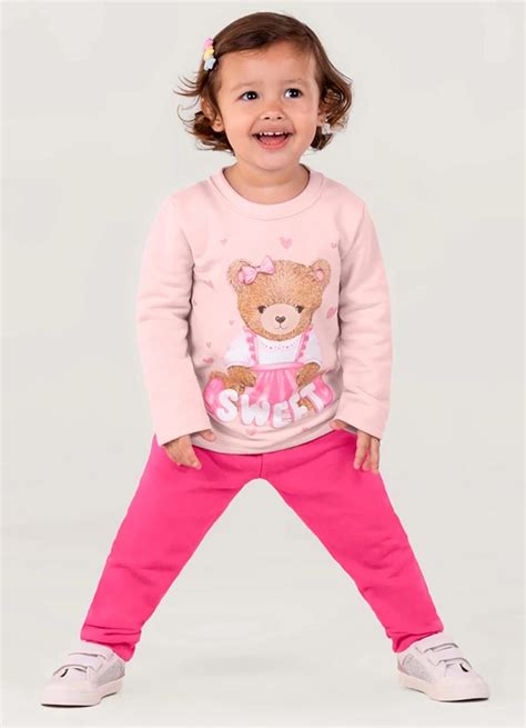 Conjunto Moletom Infantil Menina Rosa Brandili