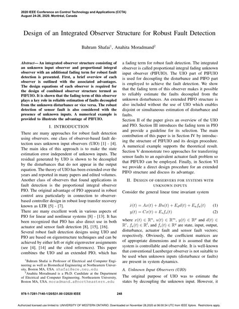 pdf design of an integrated observer structure for robust fault detection