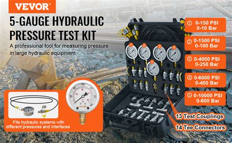 VEVOR Hydraulic Pressure Test Kit 10 100 250 400 600bar 5 Gauges 13