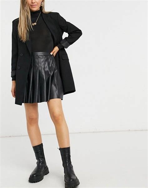 New Look Pleated Leather Look Skirt In Black ASOS Leather Mini