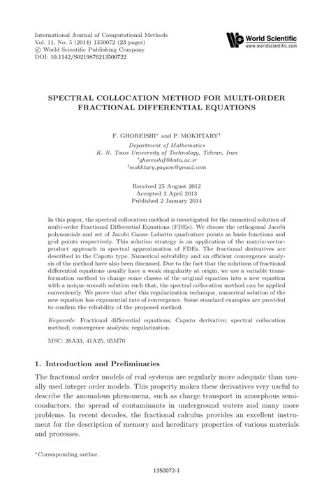 pdf spectral collocation method for multi order fractional differential equations