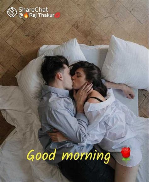 A Man And Woman Laying In Bed With The Caption Good Morning Above Them