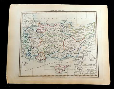 ASIA MINOR MAPA Antiguo Romano Imperio Antiqua Antigüedad Coloreado a