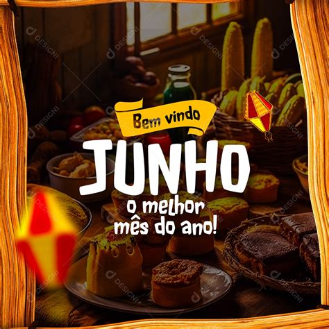 Social Media Bem Vindo Junho PSD Editável download Designi