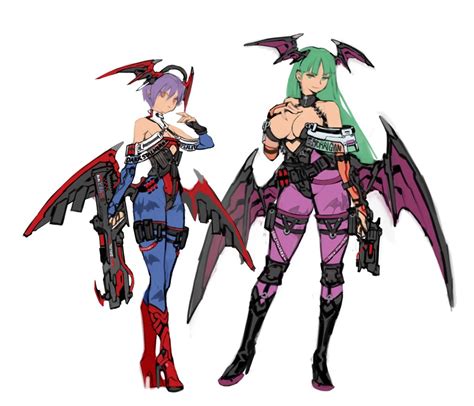 Morrigan Aensland And Lilith Darkstalkers Drawn By Hichi Danbooru