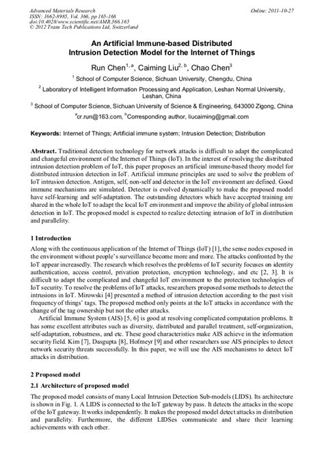 an artificial immune based distributed intrusion detection model for the internet of things