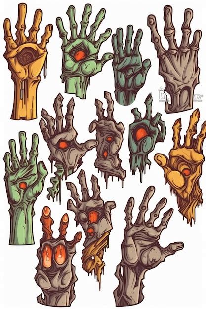 Premium AI Image Zombie Hands Cartoon Set Halloween Illustration
