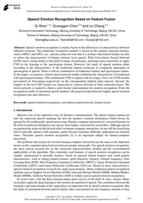 pdf speech emotion recognition based on feature fusion