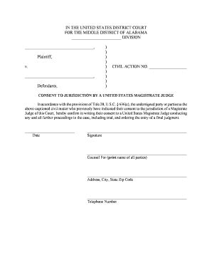 Fillable Online Almd Uscourts Consent Form By A Single Party Middle