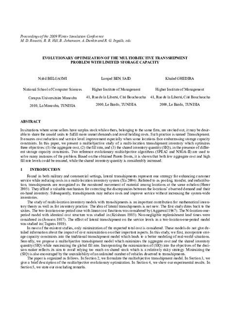pdf evolutionary multiobjective optimization of the multi location transshipment problem