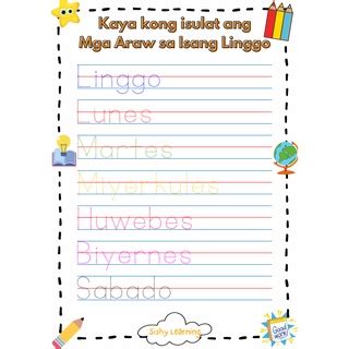 Days Of The Week Mga Araw Ng Linggo Laminated Tracing Activity