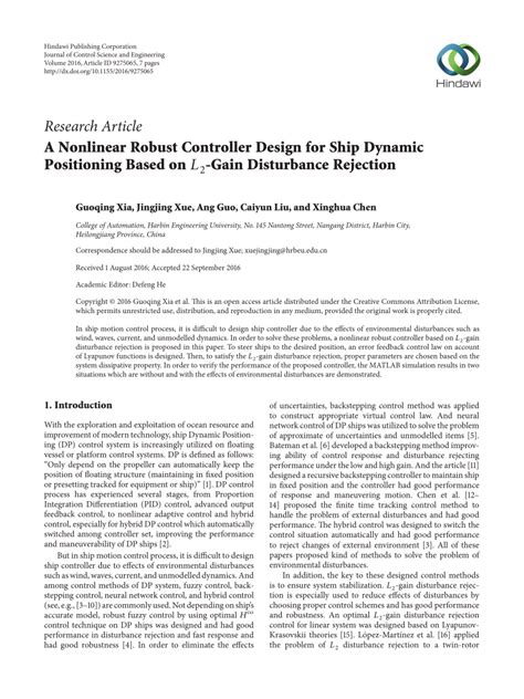 pdf a nonlinear robust controller design for ship dynamic positioning based on l 2 gain
