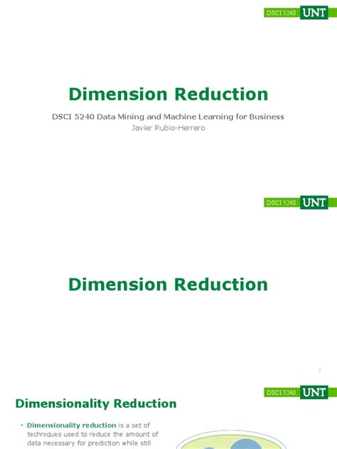 dimension reduction dsci 5240 data mining and machine learning for business pdf principal