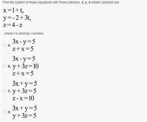 solved find the system of linear equations with three