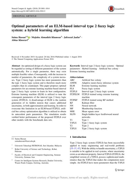optimal parameters of an elm based interval type 2 fuzzy logic system a hybrid learning