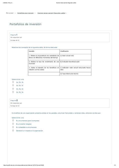 Examen tercer parcial Segunda vuelta Portafolios de inversión