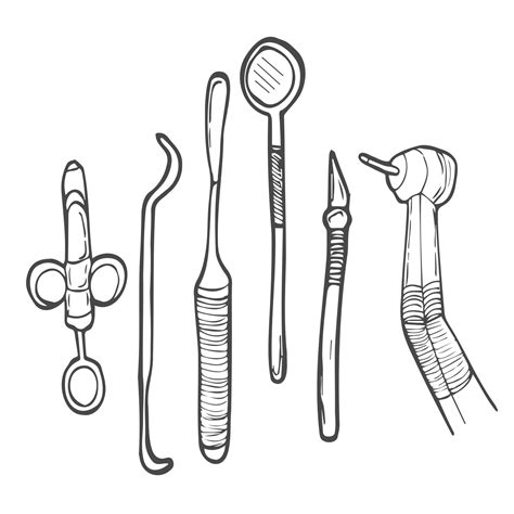 Set For Dentistry Inspection On A Doodle Hand Draw Style Professional