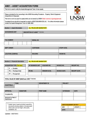 Asset Acquisition Form Fill And Sign Printable Template Online