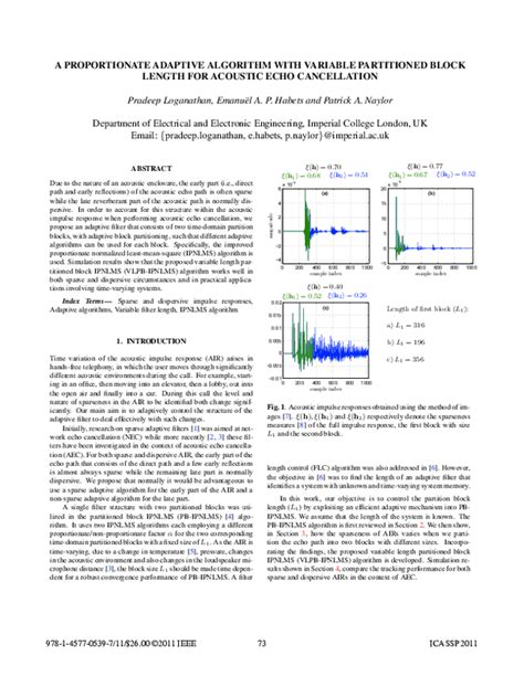 pdf a proportionate adaptive algorithm with variable partitioned block length for acoustic