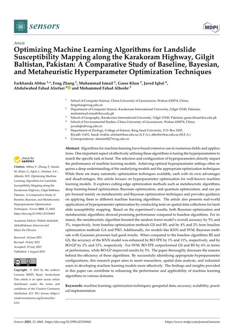 pdf optimizing machine learning algorithms for landslide susceptibility mapping along the