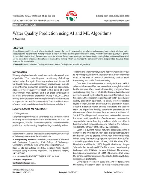 pdf water quality prediction using ai and ml algorithms