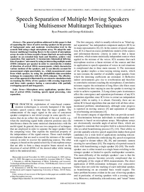 pdf speech separation of multiple moving speakers using multisensor multitarget techniques