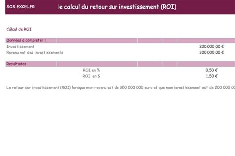 ᐉ Calcul du retour sur investissement ou ROI SOS Excel