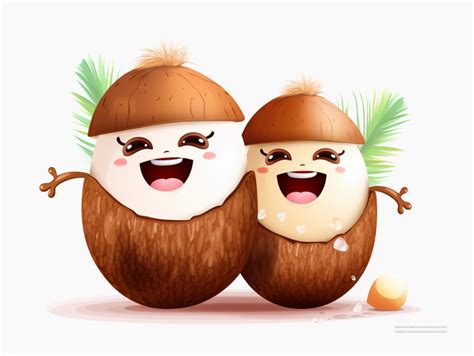 서로 웃는 두 개의 귀여운 만화 코코넛 만화 예술 코코넛 PNG 일러스트 및 이미지 에 대한 무료 다운로드 Pngtree