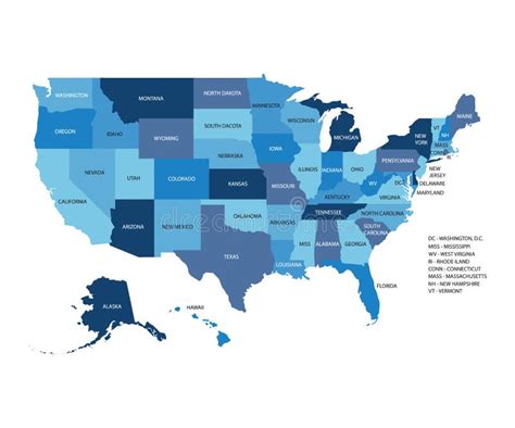 Polityczna Mapa Stany Zjednoczone Od Ameryka Usa Prosta Płaska