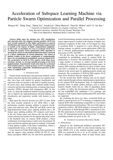 pdf acceleration of subspace learning machine via particle swarm optimization and parallel