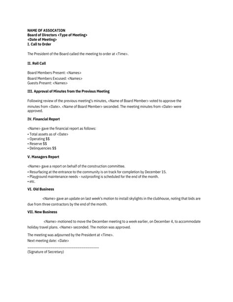 Hoa Board Meeting Minutes Template