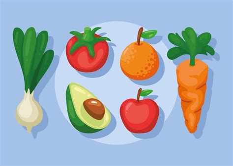 Conjunto De Alimentos Saludables Vector Premium