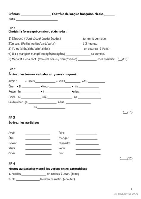 Pass Compos Fran Ais Fle Fiches Pedagogiques Pdf Doc