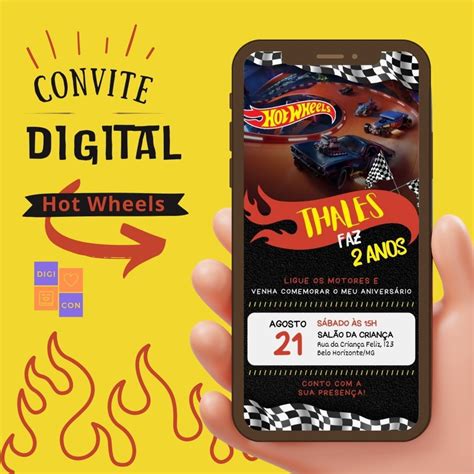 Convite Digital Aniversário Hot Wheels Elo7 Produtos Especiais