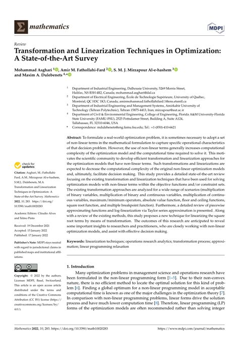 pdf transformation and linearization techniques in optimization a state of the art survey