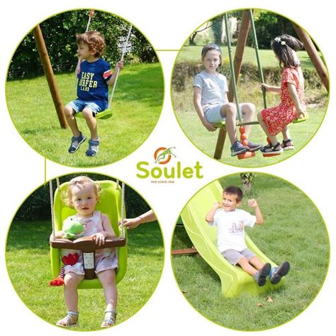 Portique en bois avec toboggan Tulipe Soulet King Jouet Balançoires
