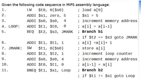 solved given the following code sequence in mips assembly language