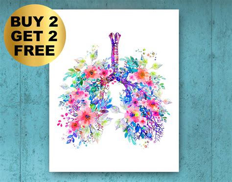 Floral Bronchial Tree Anatomy Art Print Watercolor Lungs Print Etsy