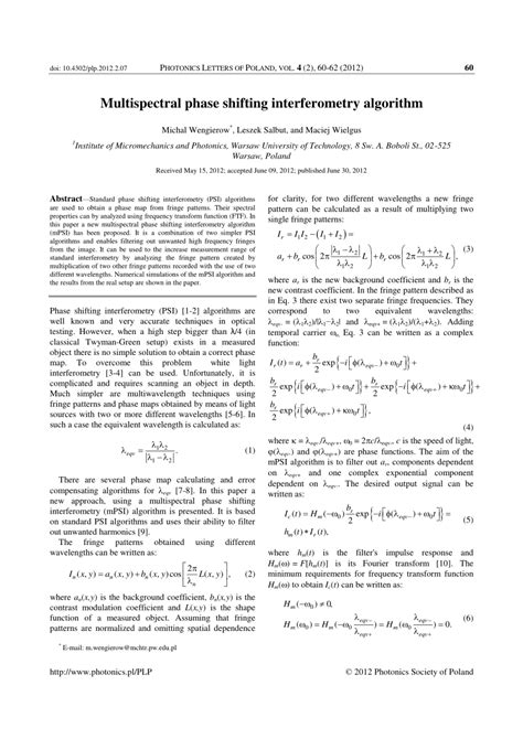 pdf multispectral phase shifting interferometry algorithm