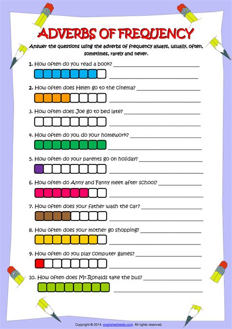 Adverbs Of Frequency Questions Esl Grammar Worksheet