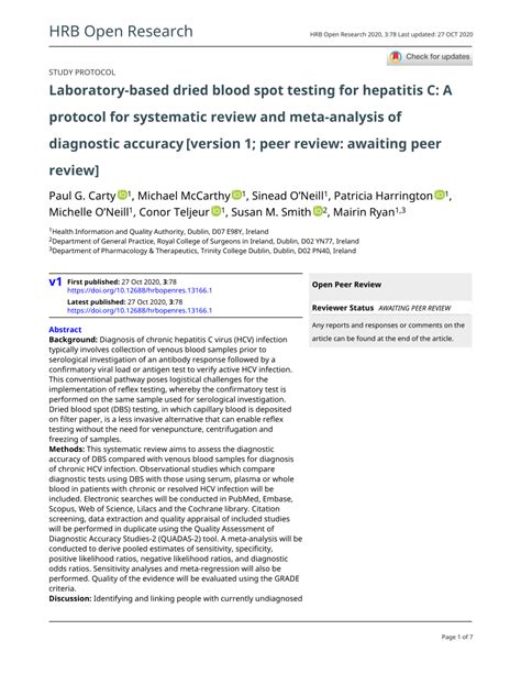 PDF Laboratory Based Dried Blood Spot Testing For Hepatitis C A